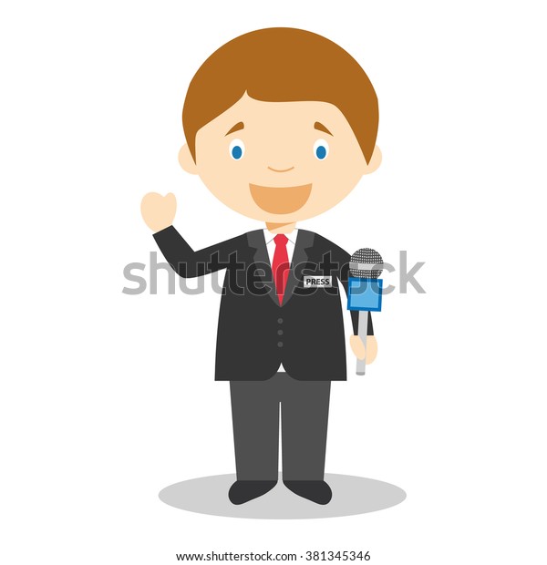 Cute Cartoon Vector Illustration Journalist Stock Vector (Royalty Free ...