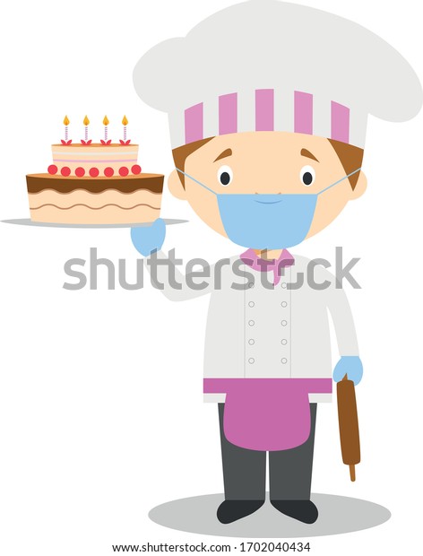 Vektor Stok Cute Cartoon Vector Illustration Pastry Chef (Tanpa Royalti ...