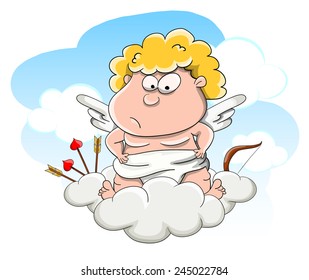 Cute Cartoon Vector Indignant Cupid Sitting 스톡 벡터(로열티 프리) 245022784 ...