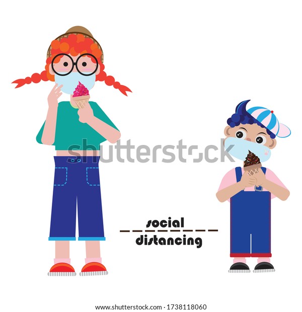 Cute Cartoon Vector Social Distancingman Woman Stock Vector (Royalty ...