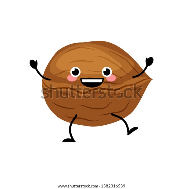 Cute Cartoon Walnut Vector Illustration Isolated Stock Vector (Royalty ...