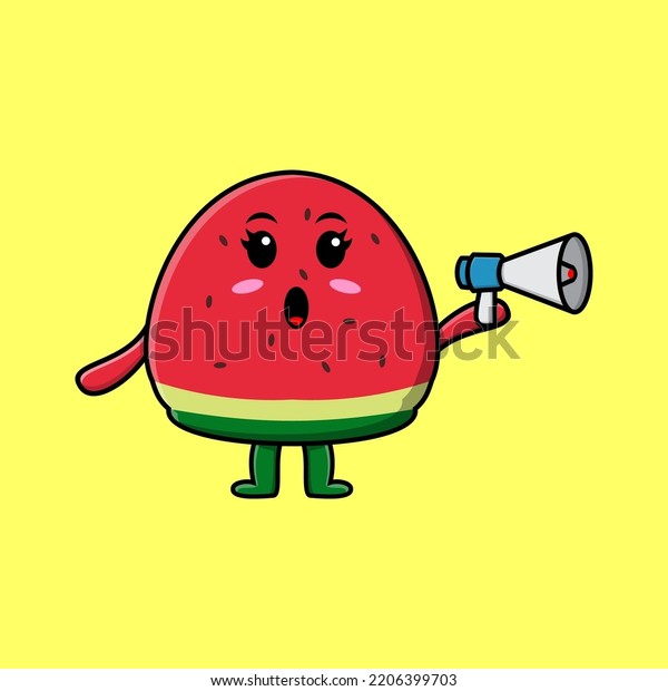 Cute Cartoon Watermelon Character Speak Megaphone Stock Vector (Royalty ...