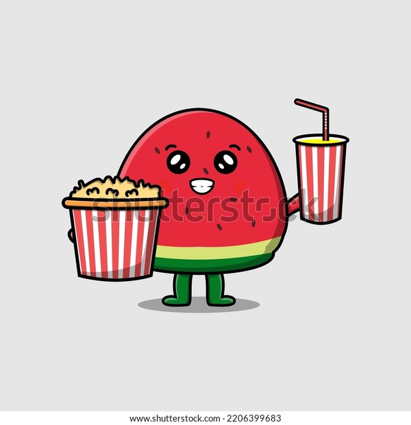 Cute Cartoon Watermelon Popcorn Drink Ready Stock Vector (Royalty Free ...
