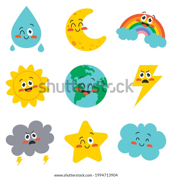 Cute Cartoon Weather Characters Posing 库存矢量图（免版税）1994713904 | Shutterstock