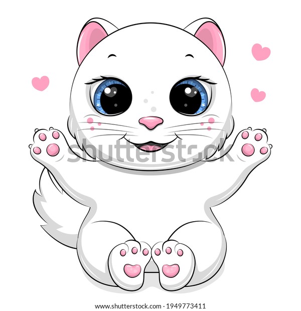 Cute Cartoon White Cat Hands Hug Stock Vector (Royalty Free) 1949773411 ...