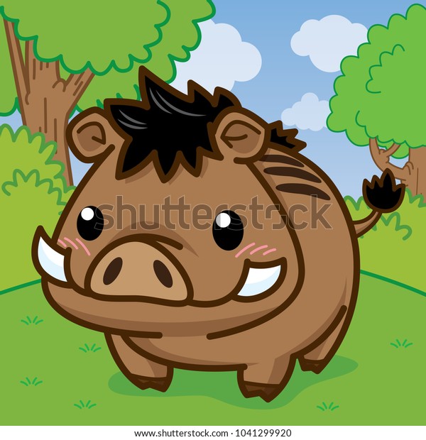 Cute Cartoon Wild Boar Cute Vector Stock Vector (Royalty Free ...