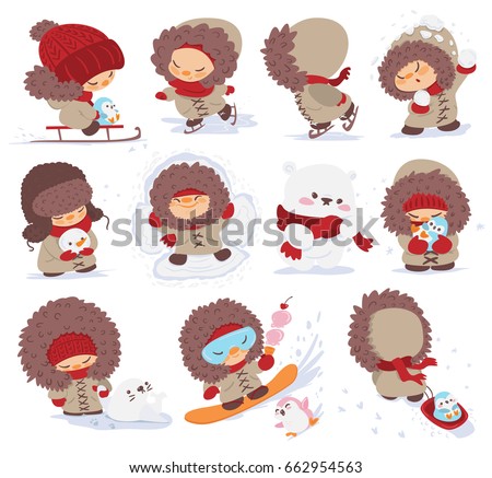 Cute Cartoon Winter Characters Set Kids Stock Vector (Royalty Free ...