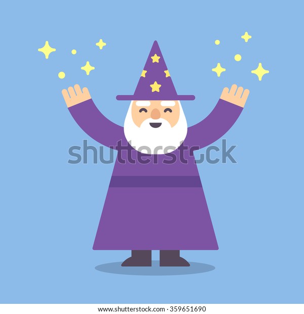 Cute Cartoon Wizard Illustration Modern Flat Stock Vector (Royalty Free ...
