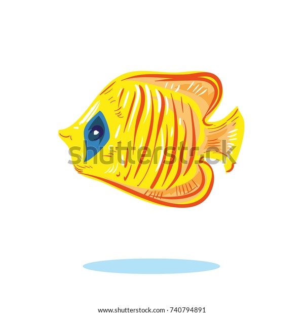 Cute Cartoon Yellow Fish Character Hand Stock Vector (Royalty Free ...