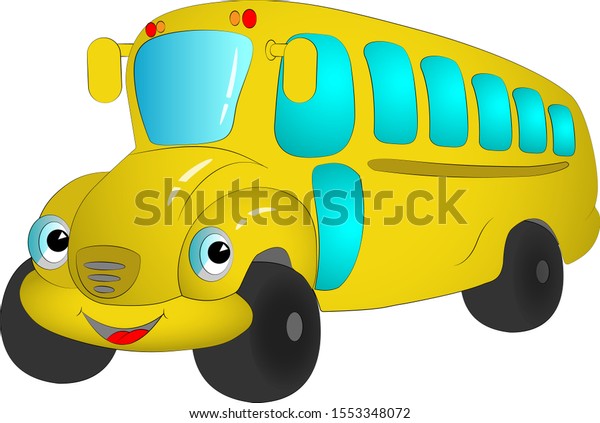 Cute Cartoon Yellow School Bus Urban Stock Vector (Royalty Free ...