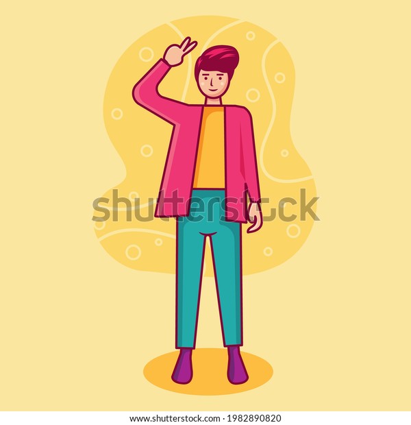 Cute Cartoon Young Guy Peace Sign Stock Vector (Royalty Free ...