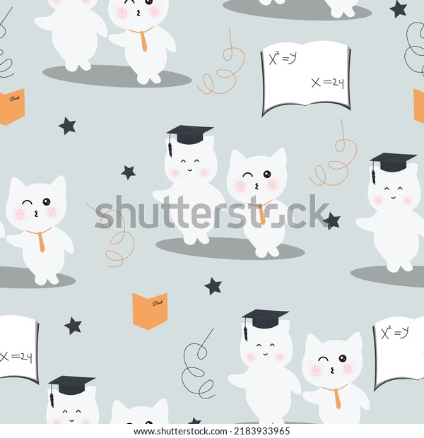 Cute Cat Back School Seamless Pattern Stock Vector (Royalty Free ...