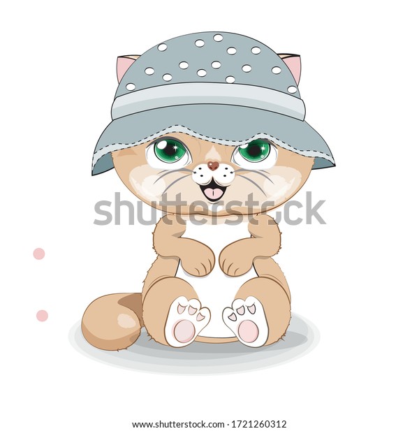 Cute Cat Cap Picture Hand Drawing Stock Vector (Royalty Free) 1721260312
