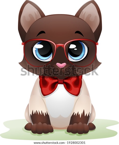 Cute Cat Cartoon Red Glasses Bow Stock Vector (Royalty Free) 1928002301 ...