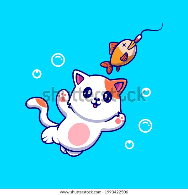 Cute Cat Catching Fish Cartoon Vector Stock Vector (Royalty Free ...