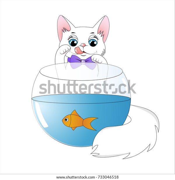 Cute Cat Catching Fish Cartoon Vector Stock Vector (Royalty Free ...