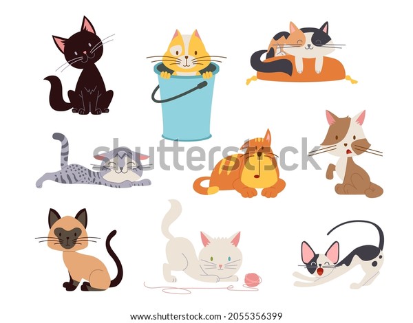 Cute Cat Characters Drawing Cats Isolated Stock Vector (Royalty Free ...