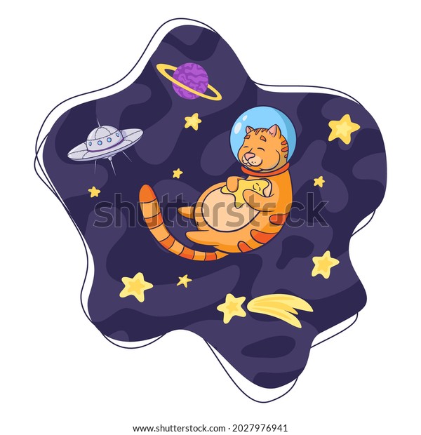 Cute Cat Cosmonaut Hugging Star Cartoon Stock Vector (Royalty Free ...