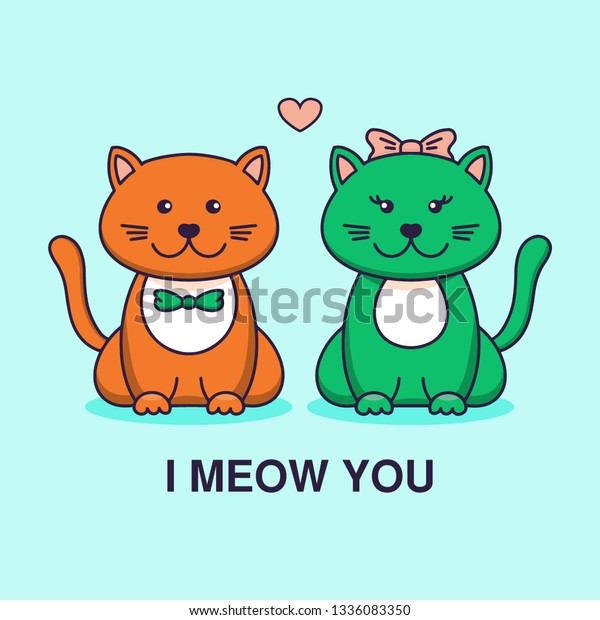 Cute Cat Couple Cartoon Linear Art Stock Vector (Royalty Free ...