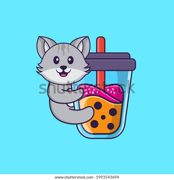 Cute Cat Drinking Boba Milk Tea Stock Vector (Royalty Free) 1993543694 ...