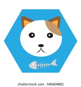 Cute Cat Face Fish Bone Blue Stock Vector (Royalty Free) 540604882 ...