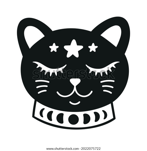 Cute Cat Face Stars Collar Moon Stock Vector (Royalty Free) 2022075722 ...