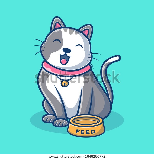 Cute Cat Feed Bowl Vector Cartoon Stock Vector (Royalty Free ...