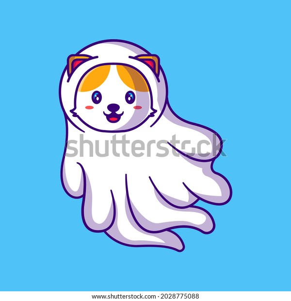 Cute Cat Ghost Cartoon Illustration Halloween Stock Vector (Royalty ...