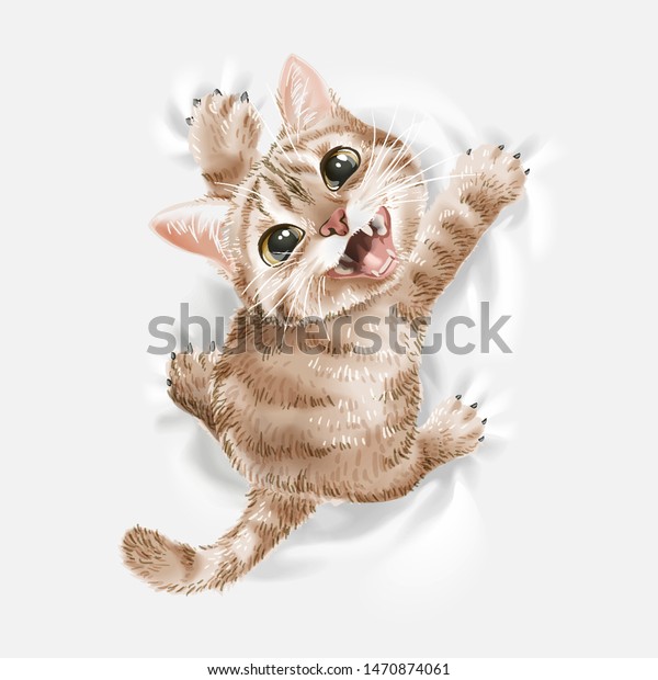 Cute Cat Hanging On White Cloth: เวกเตอร์สต็อก (ปลอดค่าลิขสิทธิ์ ...