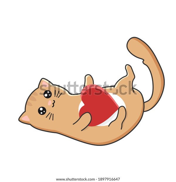 Cute Cat Heart Cartoon Style Vector Stock Vector (Royalty Free ...