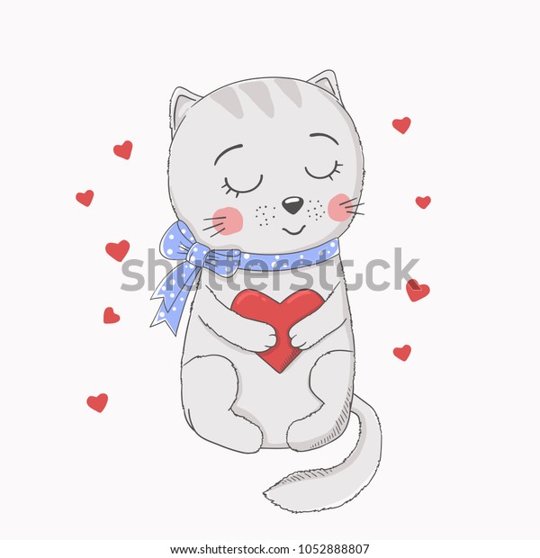 Cute Cat Heart Hand Drawn Vector Stock Vector (Royalty Free) 1052888807 ...