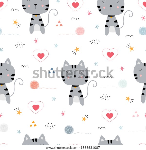 Cute Cat Heart Icon Seamless Pattern Stock Vector (Royalty Free ...