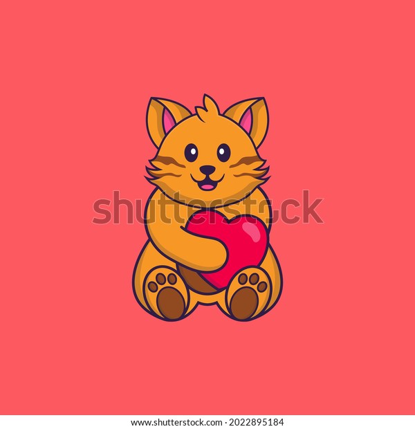 Cute Cat Holding Big Red Heart Stock Vector (Royalty Free) 2022895184 ...