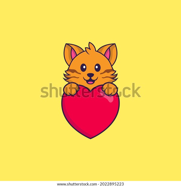 Cute Cat Holding Big Red Heart Stock Vector (Royalty Free) 2022895223 ...