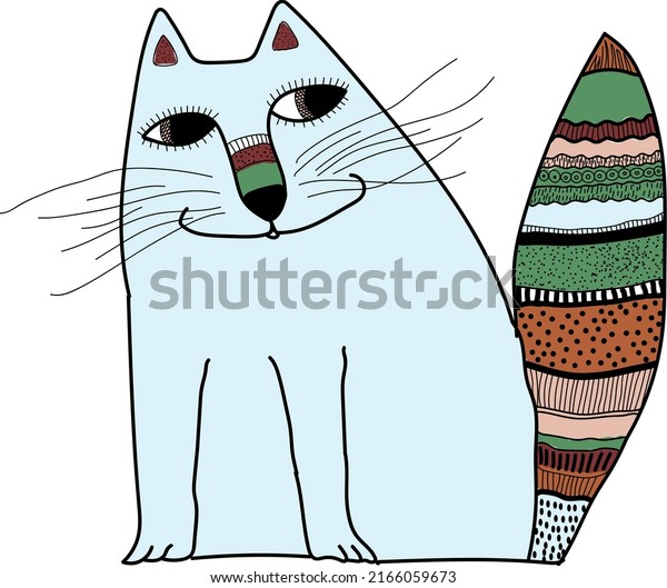 Cute Cat Light Blue Color Ethnic Stock Vector (Royalty Free) 2166059673 ...