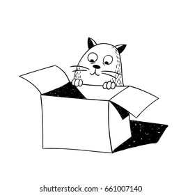 Cute Cat Looking Into Box Vector: vector de stock (libre de regalías ...