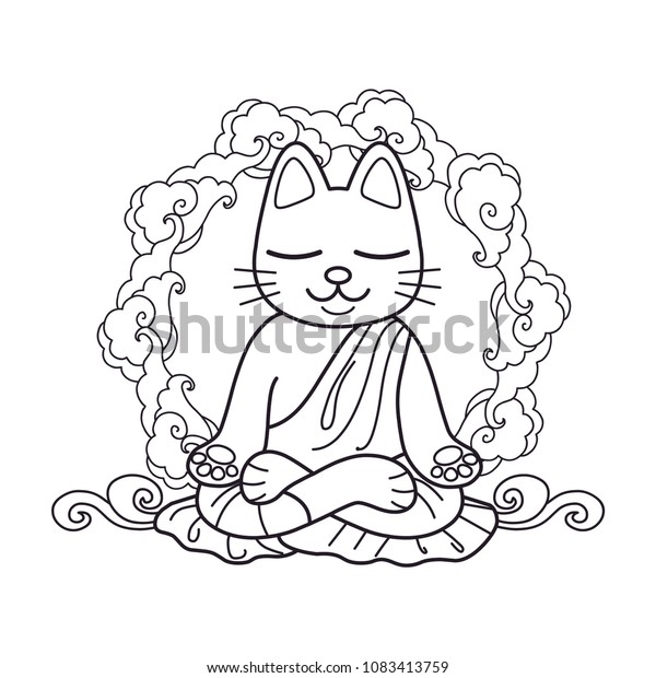Cute Cat Meditation Vector Illustration Coloring: vector de stock ...