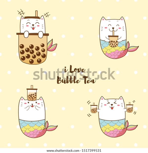 Cute Cat Mermaid Bubble Milk Tea Stock Vector (Royalty Free) 1517399531