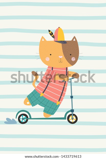 Cute Cat On Scooter Vector Illustration Stock Vector (Royalty Free ...