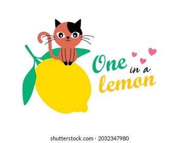 Cute Cat One Lemon Drawing Vector Stock Vector (Royalty Free ...