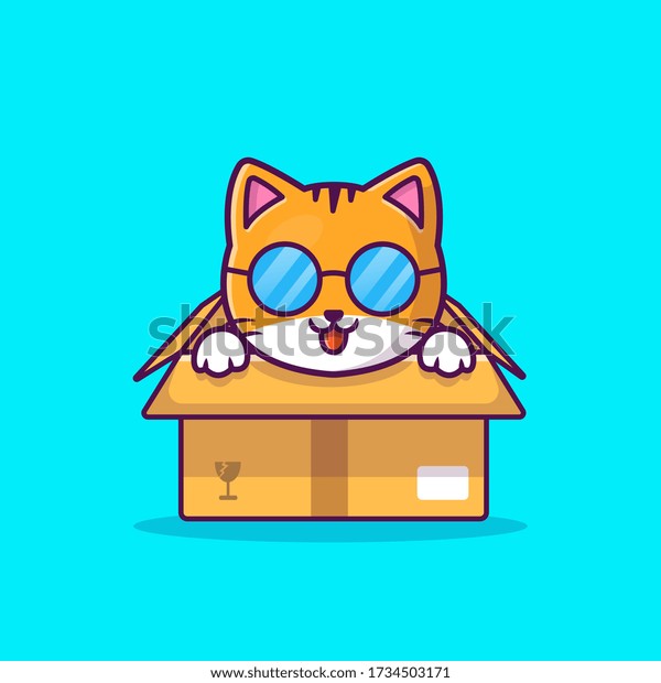 Cute Cat Play Box Cartoon Vector Stock Vector (Royalty Free) 1734503171 ...