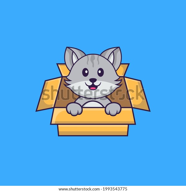 Cute Cat Playing Box Animal Cartoon Stock Vector (Royalty Free ...