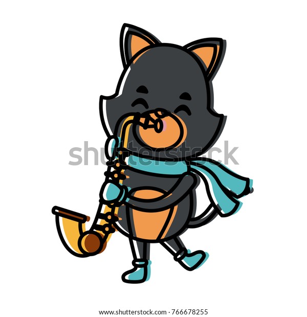 Cute Cat Playing Saxophone Cartoon Stock Vector (Royalty Free ...