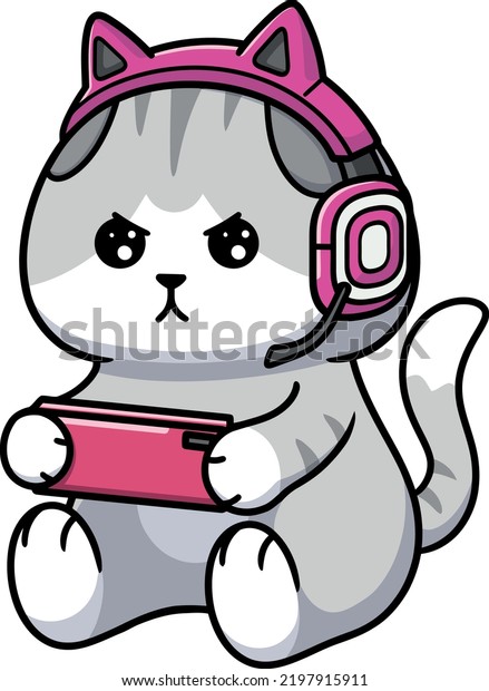 Cute Cat Playing Video Games Cartoon Stock Vector (Royalty Free ...