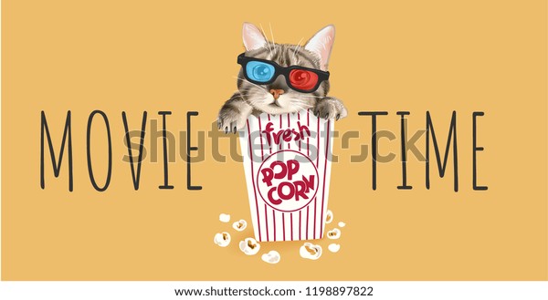 Cute Cat Popcorn Box Illustration Stock Vector (Royalty Free ...