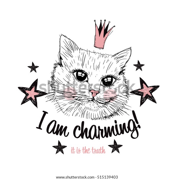 Cute Cat Princess Illustration Isolated On Stok Vektör (Telifsiz ...