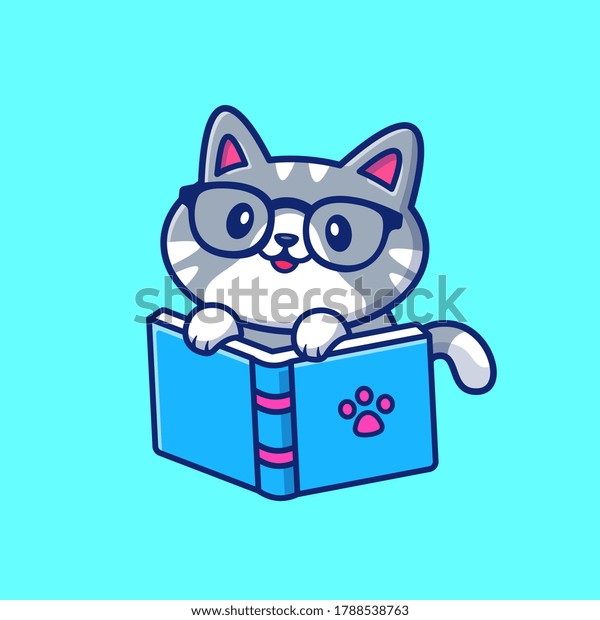 Cute Cat Reading Book Cartoon Vector Stock Vector (Royalty Free) 1788538763