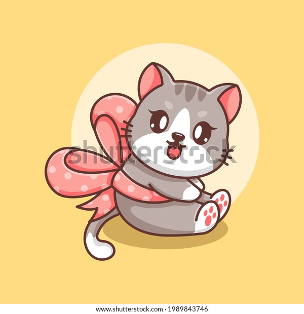Cute Cat Ribbon Cartoon Stock Vector (Royalty Free) 1989843746 ...