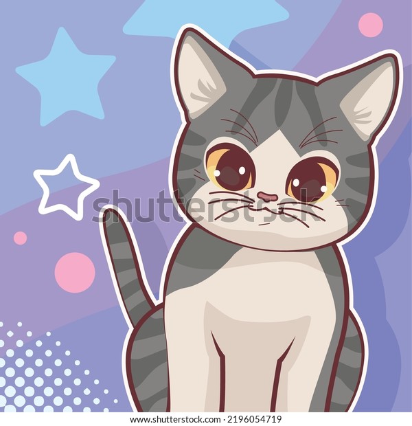 Cute Cat Seated Anime Style Character: เวกเตอร์สต็อก (ปลอดค่าลิขสิทธิ์ ...
