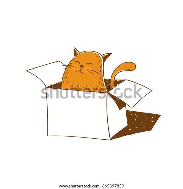 Cute Cat Sitting Box Vector Illustration Stock Vector (Royalty Free ...
